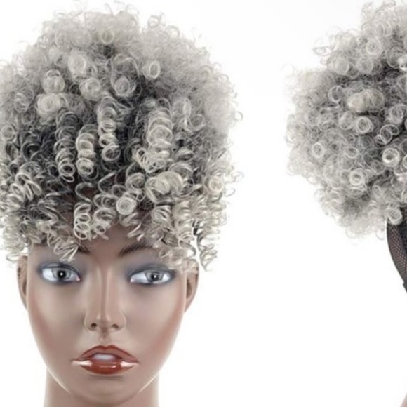 unbranded | Hair | Afro Puff Drawstring Ponytail With Bangs Gray | Poshmark